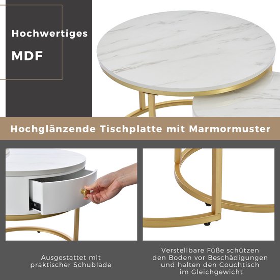 Moderne Nesting Salontafel Set - 2 Ronde Tafels - Hoogglans Marmer ...