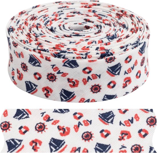 Decoratieve Bias Tape met Zee-motieven - 4.5 Meter - Blauw, Rood, Wit ...
