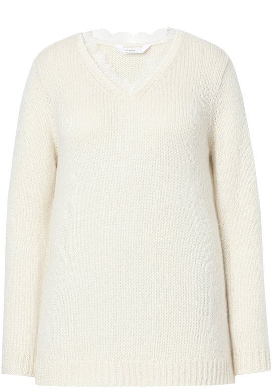 MIAMODA - Dames - Trui classic fit grof breisel hals met kant - Off ...