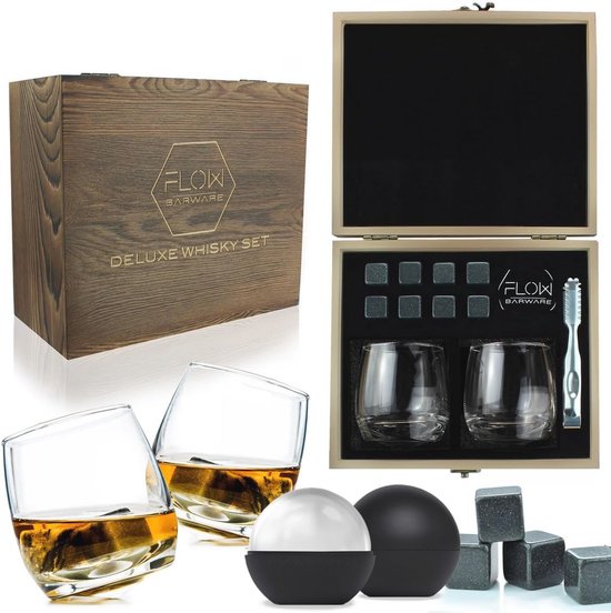 Deluxe Rocking Whisky Glazen Set met Whiskey Stenen - Houten ...