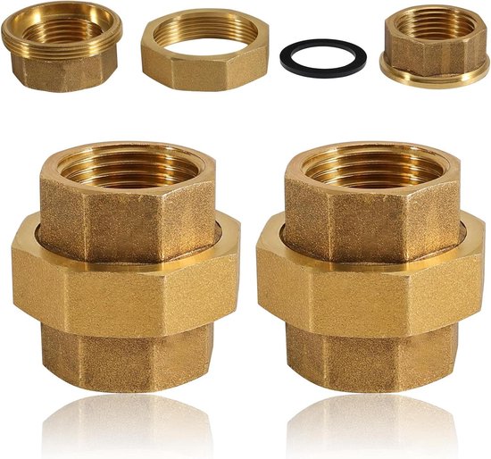 Messing schroefverbinding 1 inch - set van 2 stuks voor DN25 ...