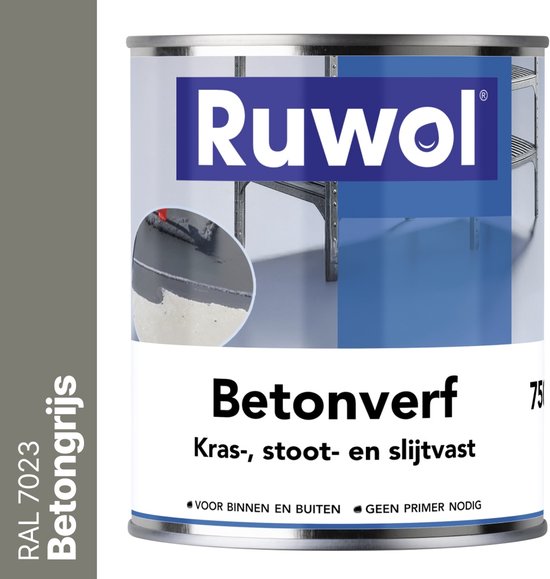 Ruwol Betonverf Betongrijs (RAL 7023) 750 ml - Voor binnen en buiten ...