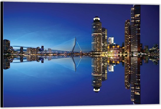 Dibond –Gebouwen in de Donkere Stad– 120x80 Foto op Aluminium (Met ...