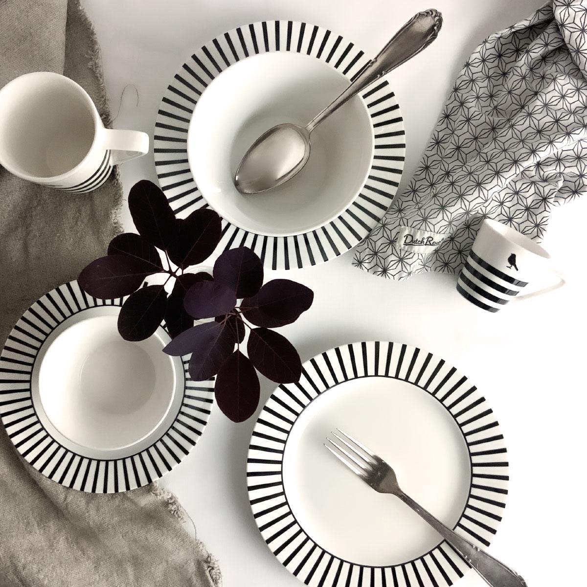 Dutch Rose Loft 12 delige serviesset Grafische Streep | bol.com