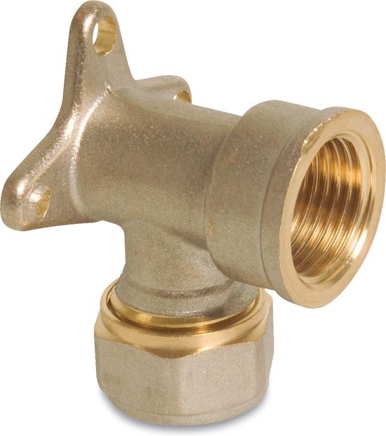 Hydro-S Muurplaat 90° messing 20 mm x 1/2" knel x binnendraad type Alu-PE-X | bol