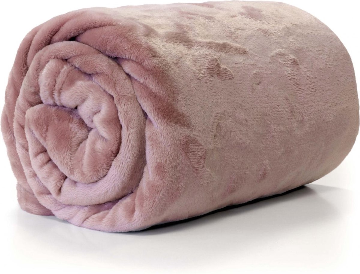 bol.com | Unique Living Enzo - Fleece plaid - 130x180 cm - Oud roze