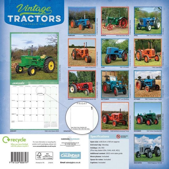 VINTAGE TRACTORS SQUARE WALL CALENDAR 20 | bol.com