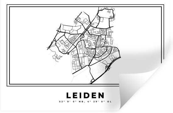 Muurstickers - Sticker Folie - Stadskaart – Zwart Wit - Kaart – Leiden ...
