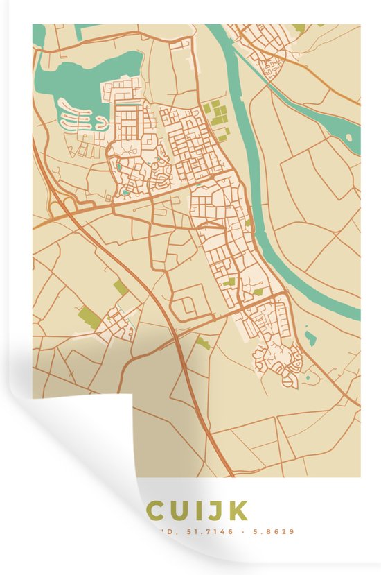 Muurstickers - Sticker Folie - Cuijk - Plattegrond - Stadskaart - Kaart ...
