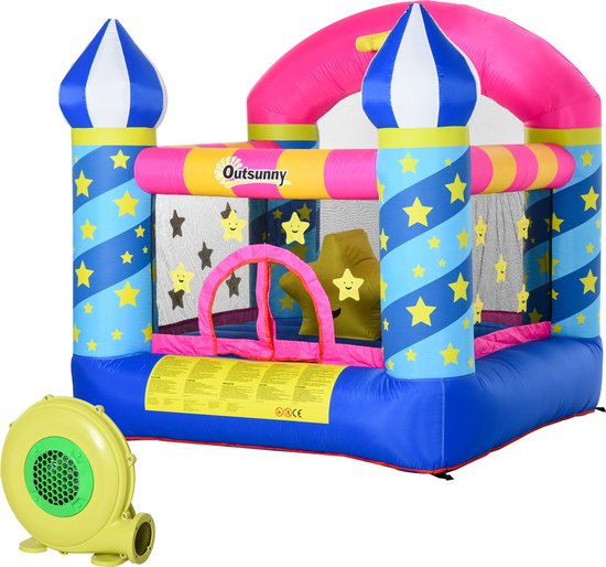 Outsunny Outsunny opblaasbaar springkasteel met mand voor 2 kinderen ...