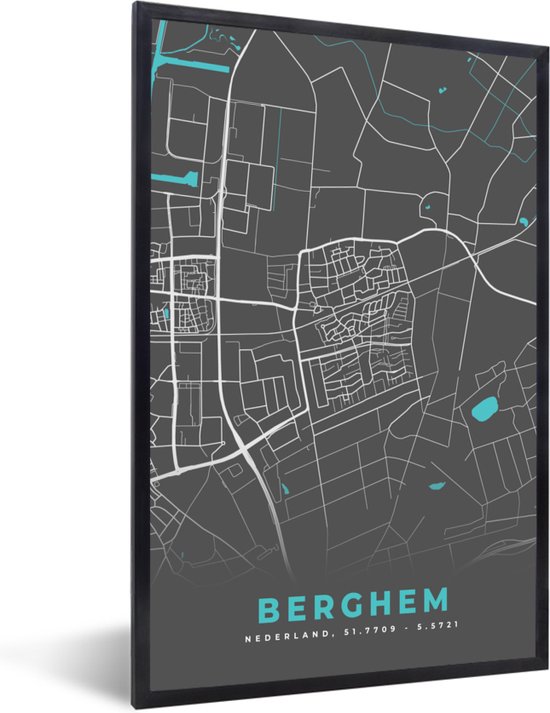 Fotolijst incl. Poster - Berghem - Blauw - Kaart - Plattegrond ...