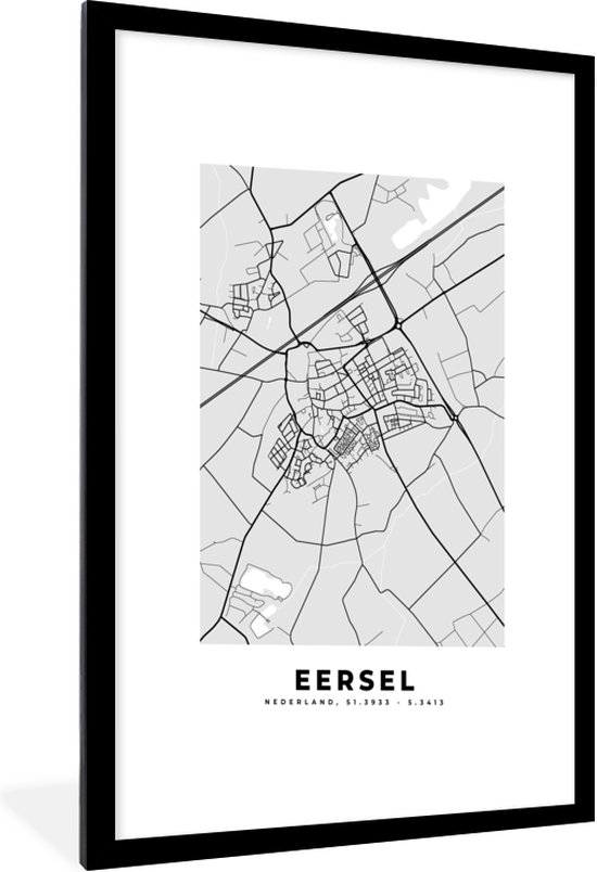 Fotolijst incl. Poster - Kaart - Nederland- Stadskaart - Eersel ...