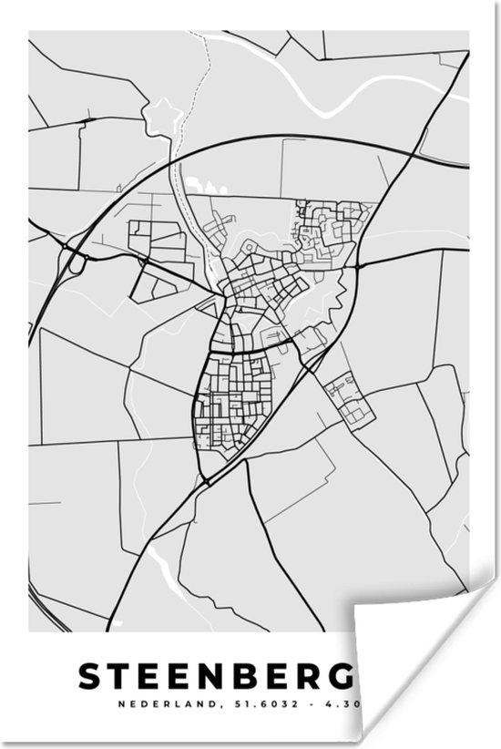 Poster Nederland - Kaart - Stadskaart - Steenbergen - Plattegrond ...