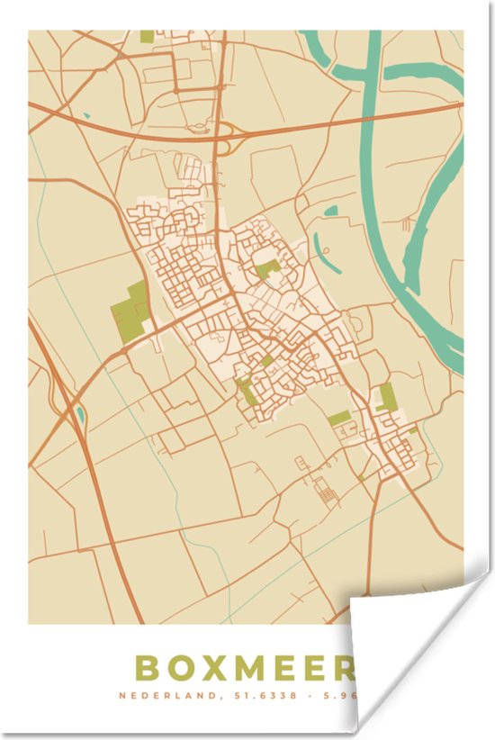 Poster Boxmeer - Stadskaart - Vintage - Kaart - Plattegrond - 40x60 cm ...
