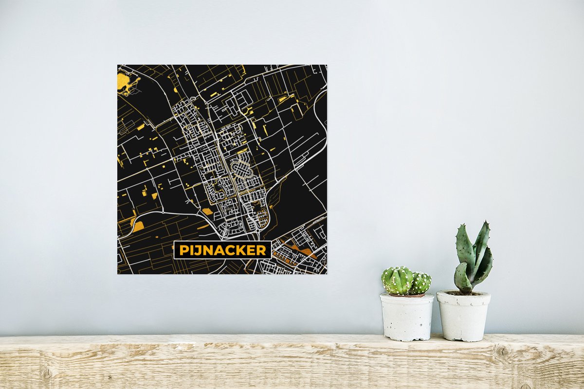 Poster Pijnacker - Stadskaart - Plattegrond - Kaart - Goud - 30x30 cm ...
