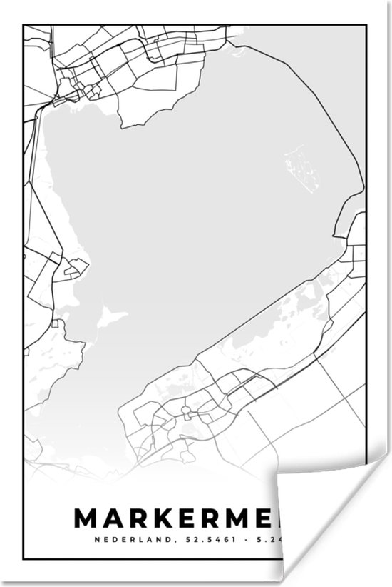 Poster Kaart - Plattegrond - Markermeer - Stadskaart - 20x30 cm | bol