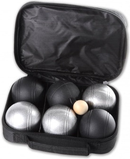 Jeu de Boules set - 6 ballen in tas - zwart/zilver | bol