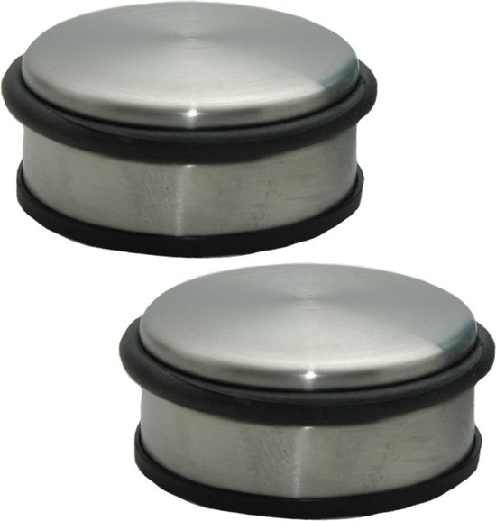 Set van 2x stuks RVS deurstopper rond 11,5 x 6 cm - Deurstop 1,1 kg ...