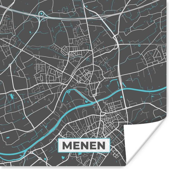 Poster Kaart – Plattegrond – Stadskaart – Menen – België - Grijs ...