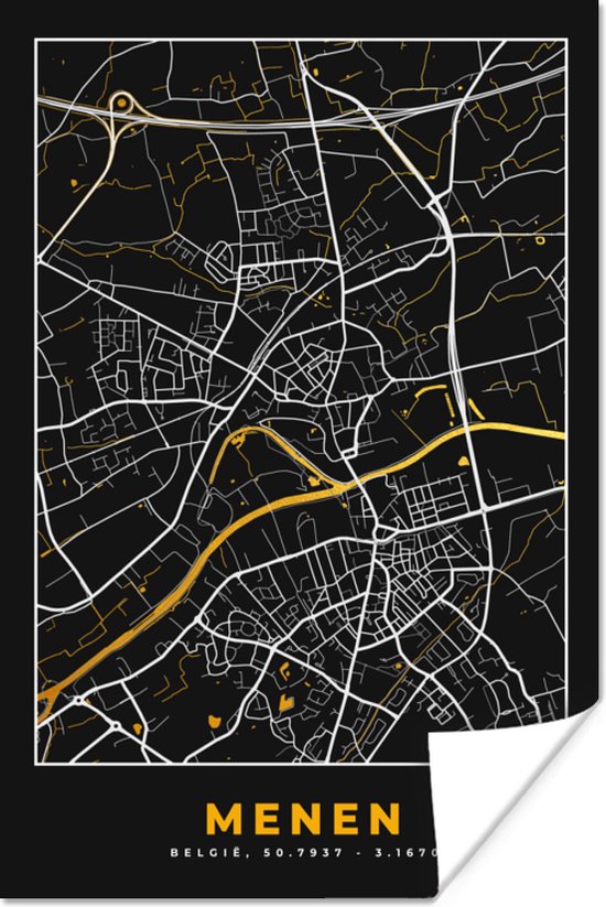 Poster Menen - Stadskaart - Goud - Plattegrond - Kaart - 80x120 cm | bol