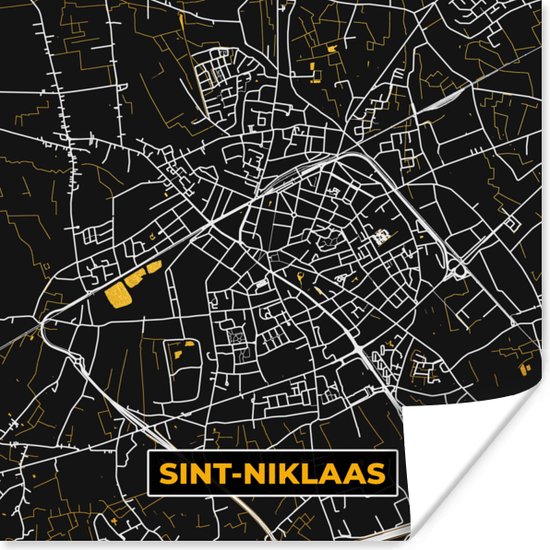 Poster Sint-Niklaas - Plattegrond - Stadskaart - Goud - Kaart - 50x50 cm | bol
