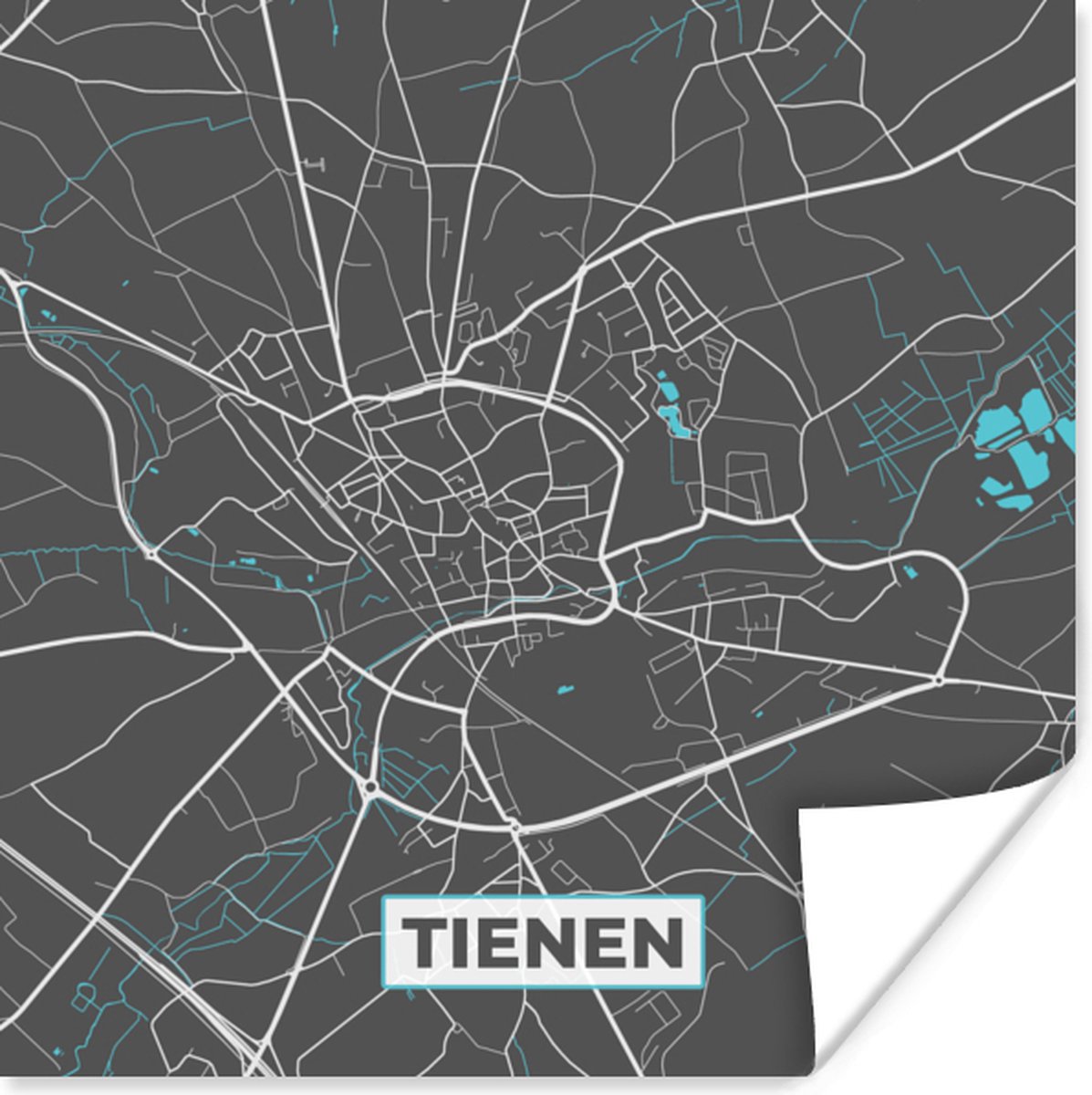 Poster België – Tienen – Stadskaart – Kaart – Blauw – Plattegrond ...