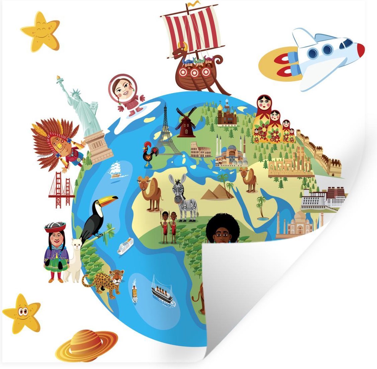 Sticker Muursticker Cartoon map World - illustration d'une bande ...