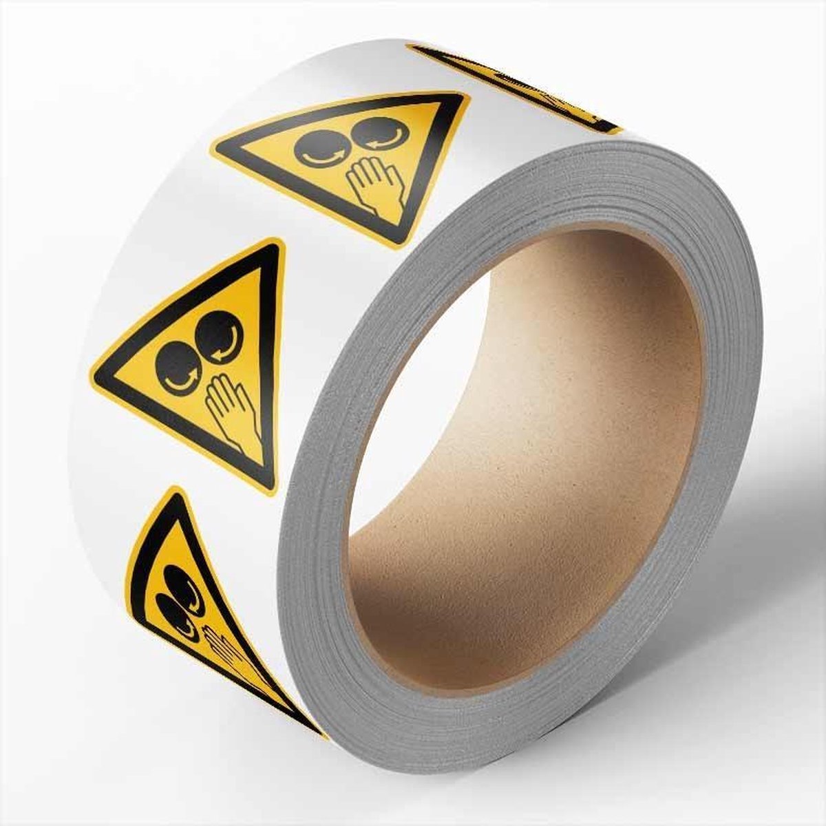 Hand tussen draaiende rollen sticker, 500 per rol, 50 mm | bol.
