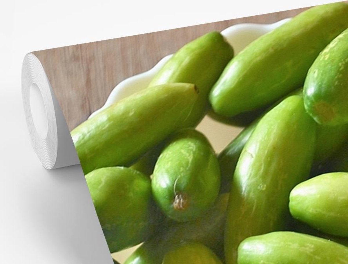 Behang - Fotobehang Wit kommetje gevuld met groene tindola - Breedte ...