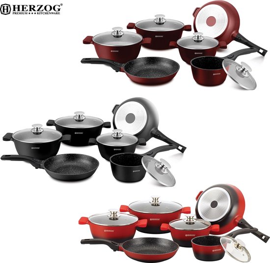 Herzog 16 Pieces Die-Casting Cookware Set Red | bol.com