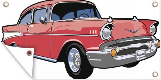 Wanddecoratie buiten Gedetailleerde tekening van een klassieke auto in ...