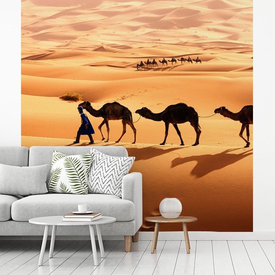 Inheemse man met kamelen in de woestijn 240x240 cm | bol.com