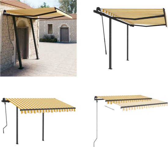 vidaXL Luifel automatisch uittrekbaar met palen 3x2-5 m geel en wit ...
