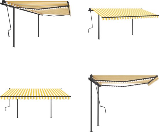 vidaXL Luifel automatisch met LED en windsensor 4-5x3-5 m geel en wit ...