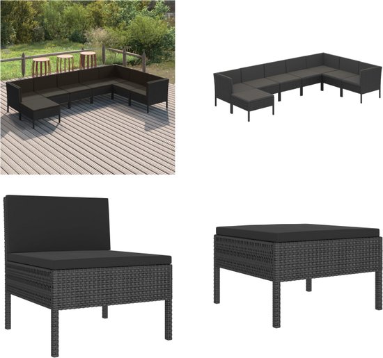 vidaXL 8-delige Loungeset met kussens poly rattan zwart - Loungeset ...