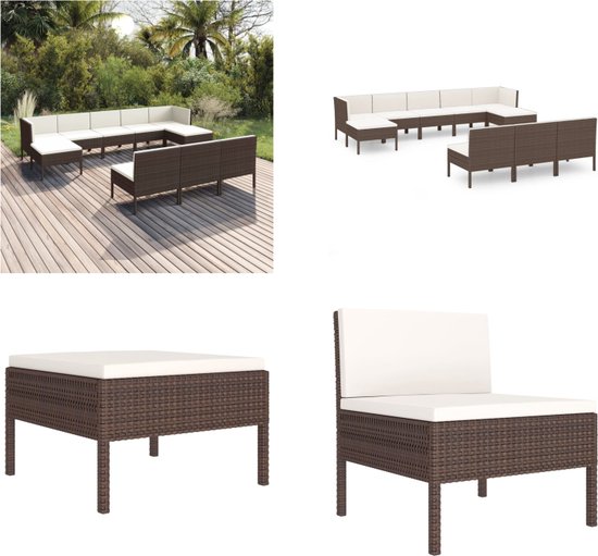 vidaXL 10-delige Loungeset met kussens poly rattan bruin - Loungeset ...