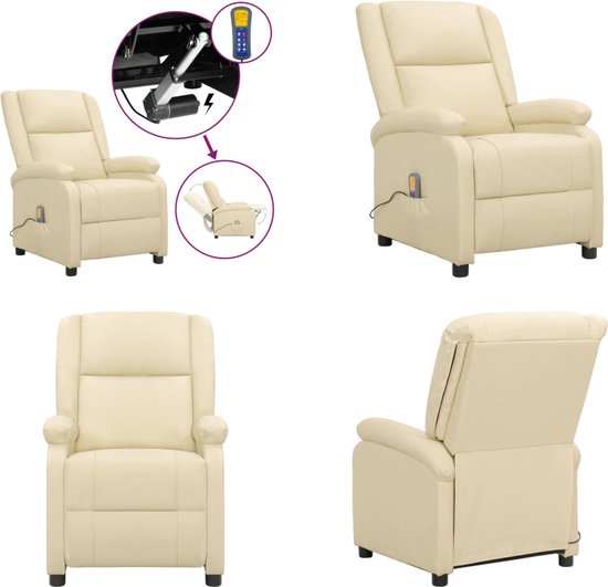 vidaXL Sta-op-massagestoel echt leer crèmekleurig - Sta-opstoel - Sta ...