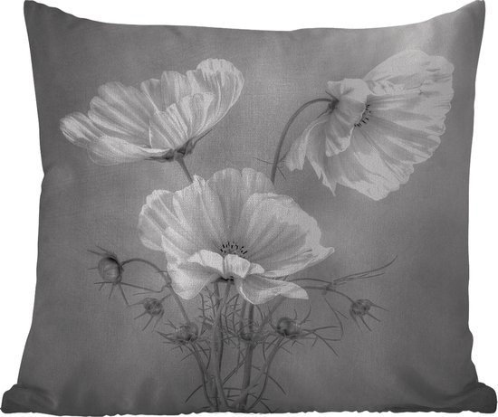 Tuinkussen - Stilleven - Bloemen - Zwart wit - Klaproos - Botanisch ...