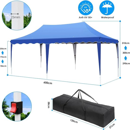 Mima® Partytent-3x6- Party Tent- Wit- Opvouwbaar- Waterdicht-Paviljoen ...