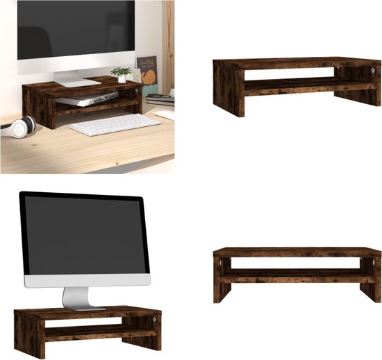 vidaXL Monitorstandaard 42x24x13 cm bewerkt hout gerookt eikenkleurig ...