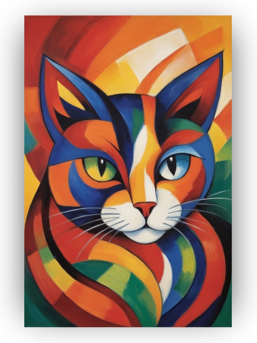 Kat Franz Marc stijl schilderij - Kat schilderijen glas ...