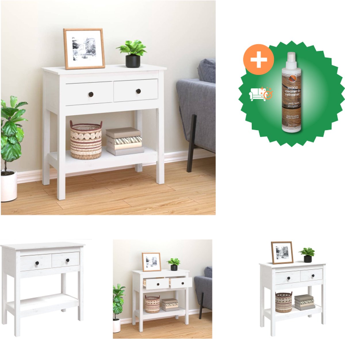 vidaXL Table murale Classic White - Bois de pin Massief - 75 x 35 x 75 ...