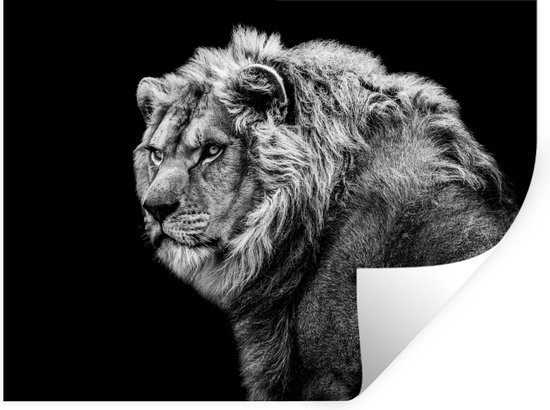Muurstickers - Sticker Folie - Leeuw - Portret - Wilde dieren - Zwart - Wit - 40x30 cm... | bol