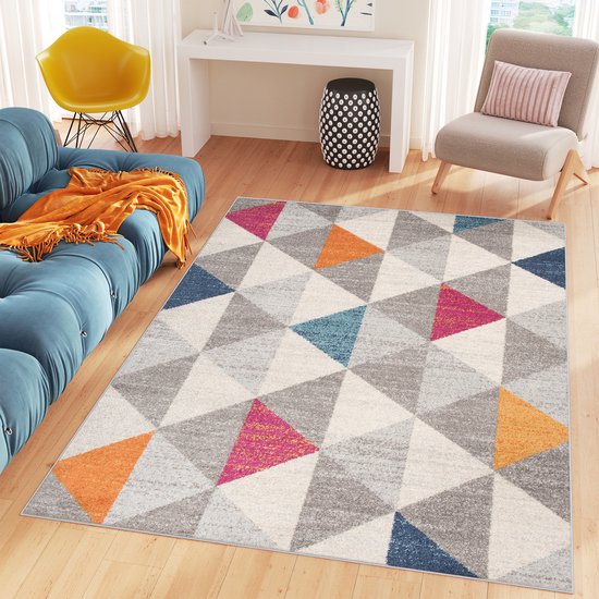 Tapiso Cosmo Vloerkleed Grijs Roze Geel Woonkamer Modern Tapijt Maat ...
