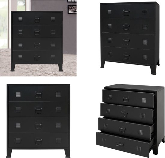 vidaXL Ladekast industriële stijl 78x40x93 cm metaal zwart - Ladekast ...