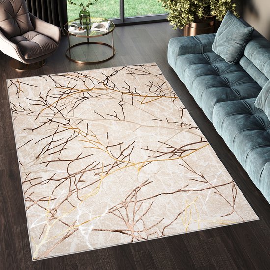Tapiso Golden Vloerkleed Abstract Beige Goudkleur Modern Tapijt Maat ...
