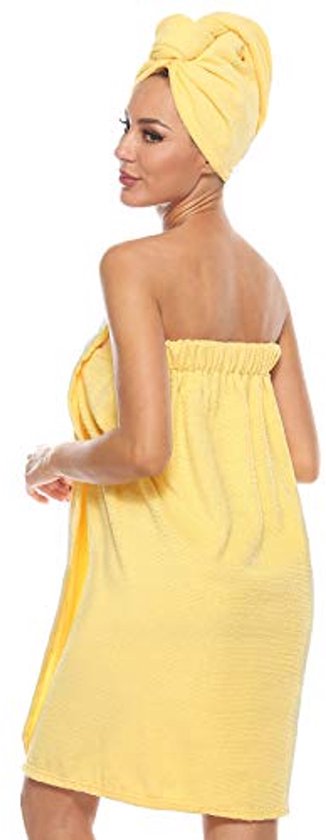 Vrouwen Douche Wrap Badjas - Verstelbare Spa Body Wrap in Geel, XL | bol