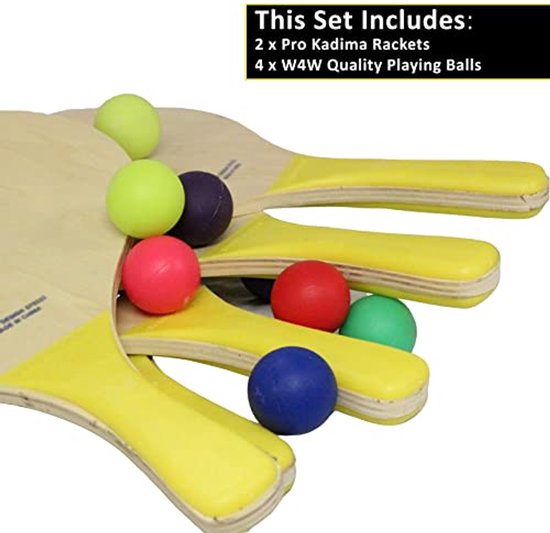 Kadima Beach Paddle Ball Racket Set met 4 Ballen en 2 Peddels | bol