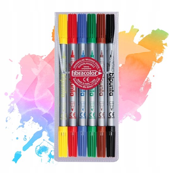 Fibracolor Dubbelzijdige Stiften Set - 6 Kleuren in Etui | bol