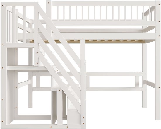 Sweiko Hoogslaper - 90 x 200 cm - Met opbergruimte - Houten kinderbed ...